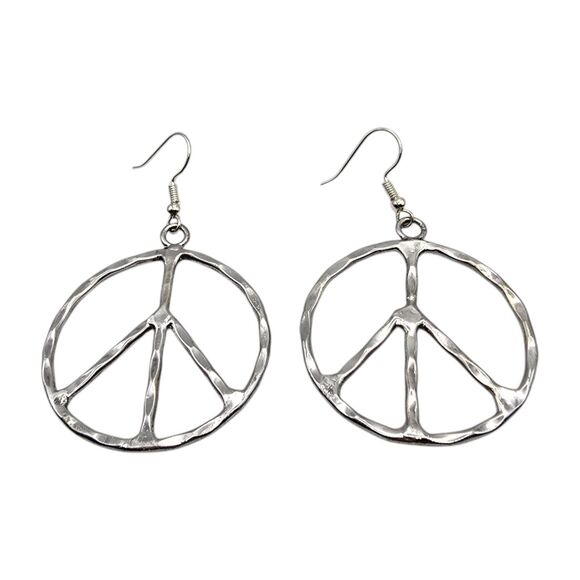 Unbranded | Jewelry | Peace Symbol Earrings Hammered Design Pierced ...